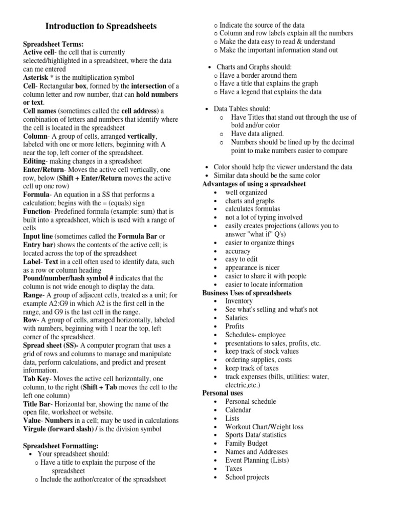 Introduction To Spreadsheets | Download Free PDF | Spreadsheet | Computing
