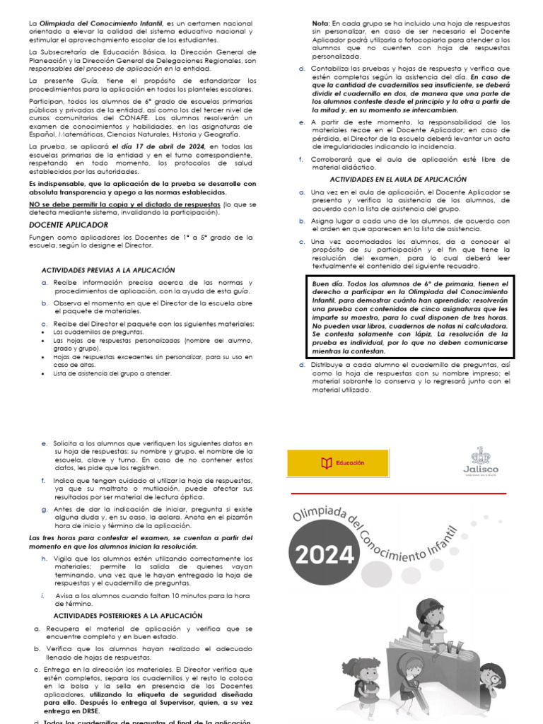 Guía para El Docente Aplicador - OCI - 2024 | PDF | Educación primaria | Maestros