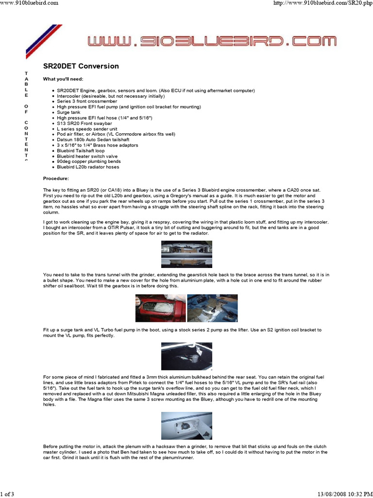 SR20DET Conversion Guide for Bluebird | PDF | Vehicles | Land Vehicles