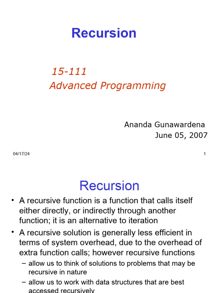 Lecture 11 Recursion Pdf Algorithms And Data Structures Computer Science 3915