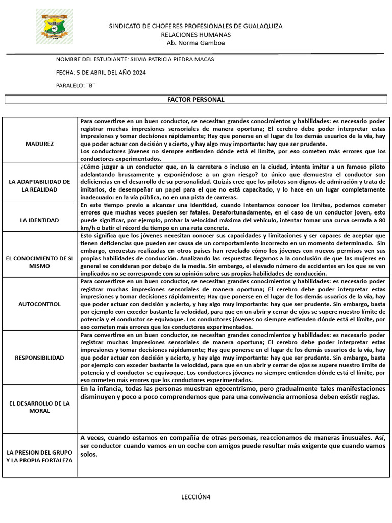 LECCIÓN 4 - RELACIONES HUMANAS | PDF