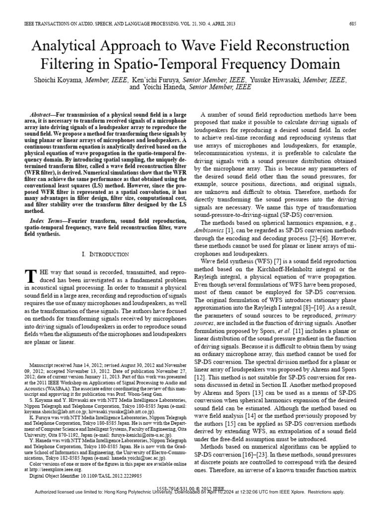 Analytical Approach To Wave Field Reconstruction Filtering in Spatio ... Analytical Approach To Wave Field Reconstruction Filtering in Spatio ...
