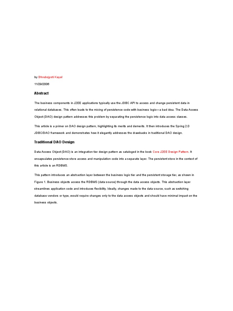 A Primer On Spring'S Data Access Object (Dao) Framework: Dhrubojyoti Kayal | PDF | Application ...
