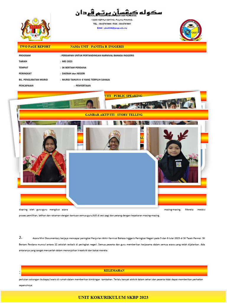 TWO PAGE REPORT ENGLISH CARNIVAL 2023 | PDF