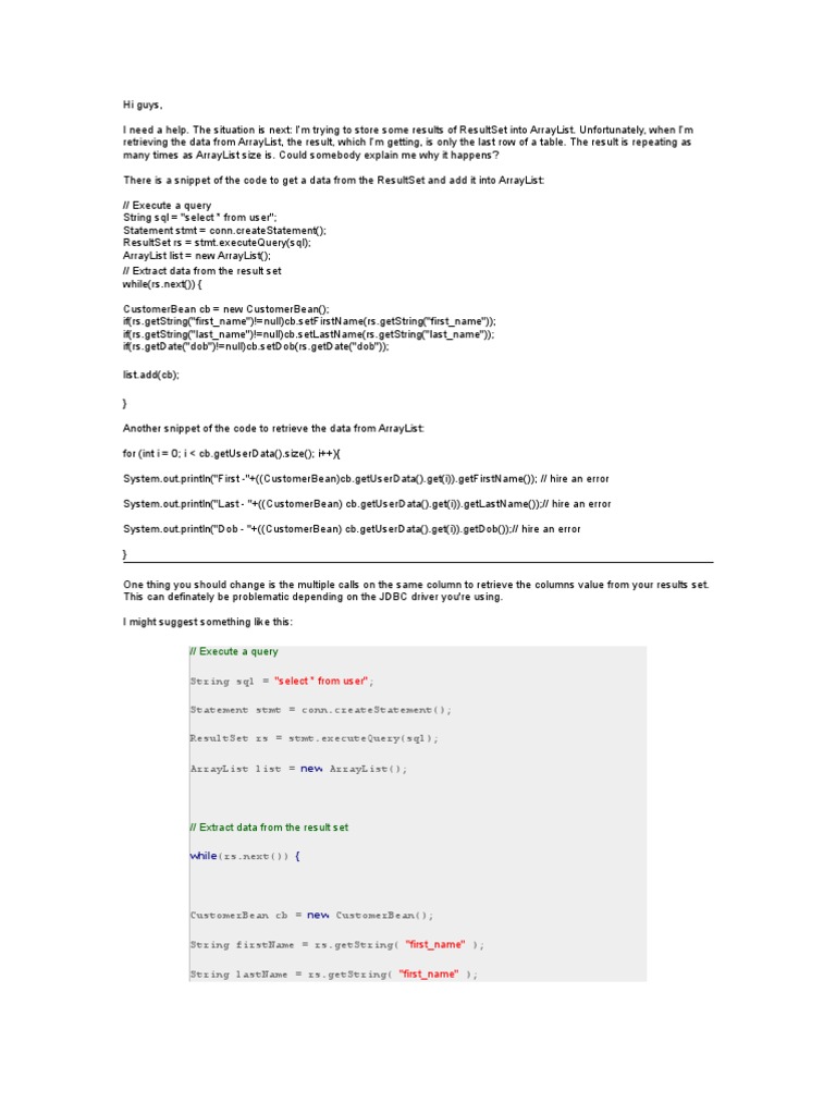 JDBCARRAYLIST | PDF | String (Computer Science) | Sql