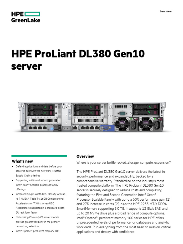 HPE ProLiant DL380 Gen10 server-PSN1010026818USEN | Download Free PDF ...