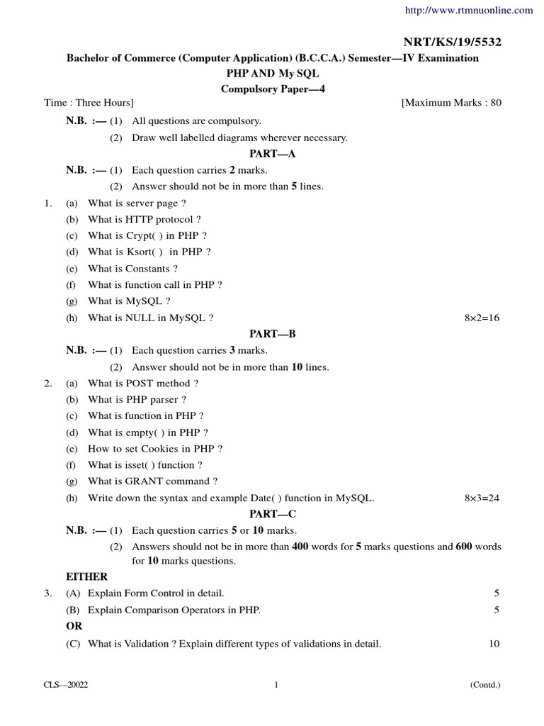 Bcca 4 Sem PHP and My SQL Compulsory 5532 Summer 2019 | PDF | Php | My Sql