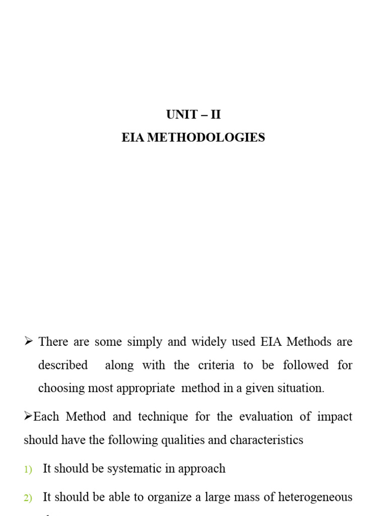 Unit - II Eia Methodologies | PDF | Methodology | Environmental Impact Assessment