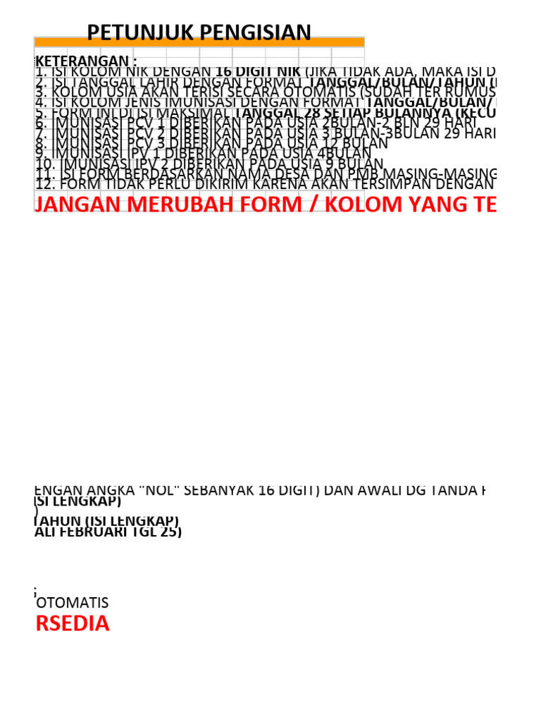 FORM IMUNISASI BULANAN GJKHK | PDF