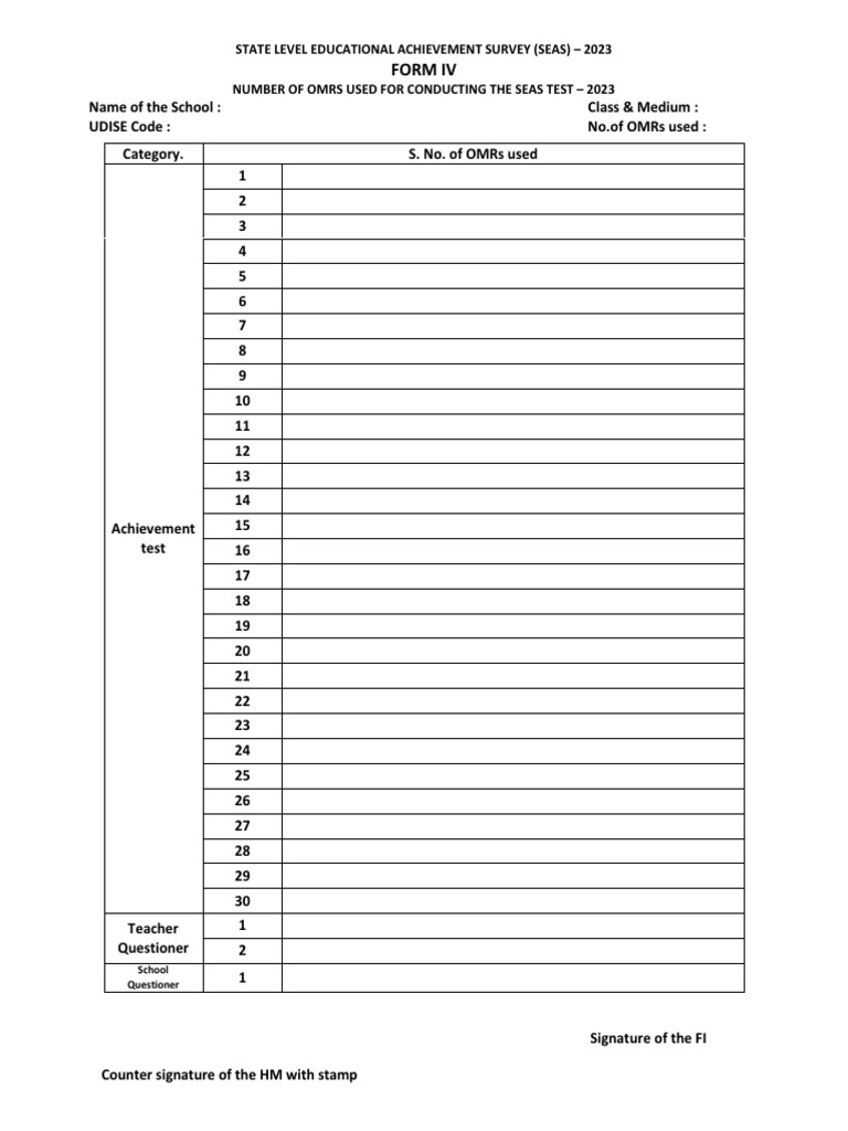 Form IV Used Omr List For Packing | PDF