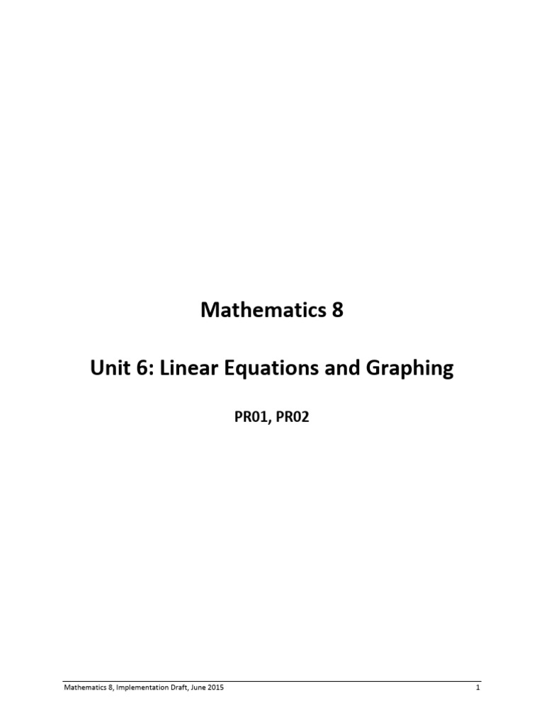 Mathematics 8 - Unit 6 - Linear Equations and Graphing | PDF ...