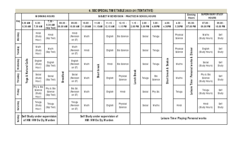 SSC Special Time Table 2023-24 - Revised | PDF