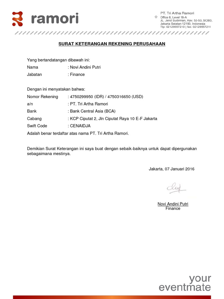 Surat Keterangan Rekening | PDF