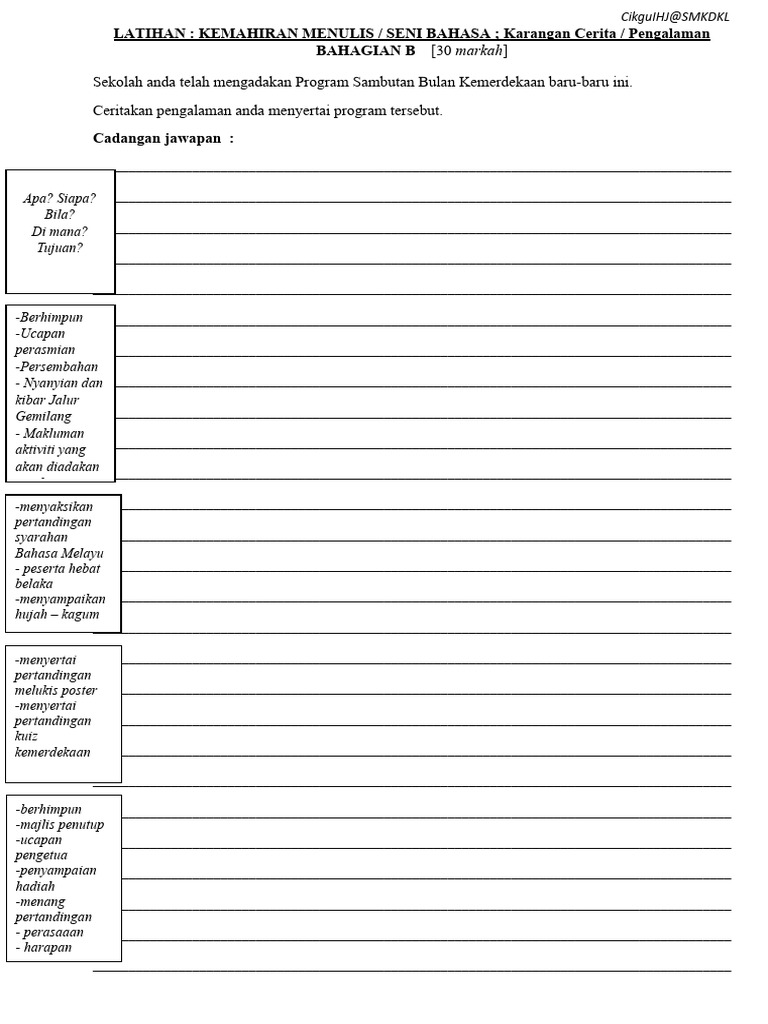 LATIHAN KARANGAN BAHASA MELAYU T1 DAN T3 - BULAN KEBANGSAAN | PDF