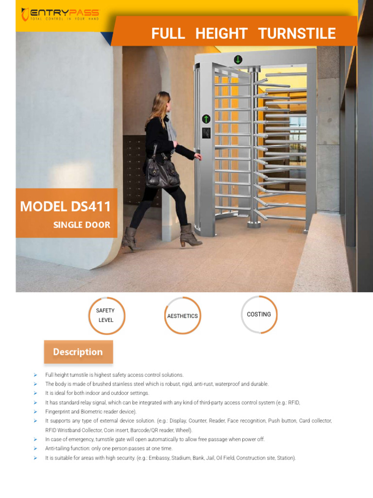 Full Height Turnstile DS411 Specifications | PDF | Access Control ...