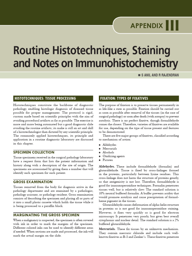 Routine Histotechniques Staining And Not Pdf Fixation Histology