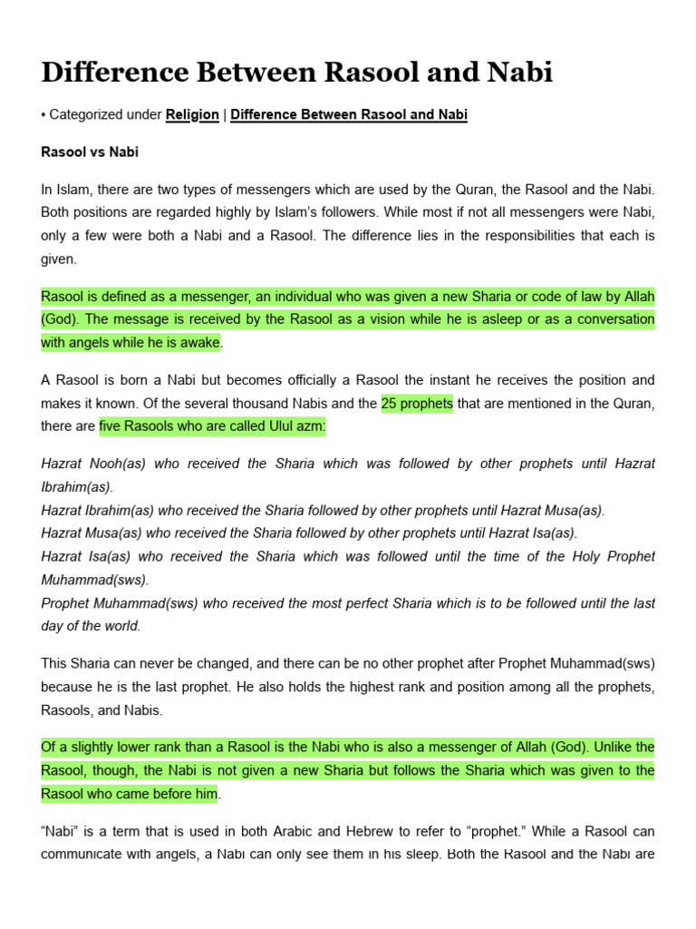 Rasool vs Nabi: Key Differences Explained | PDF | Prophets And ...