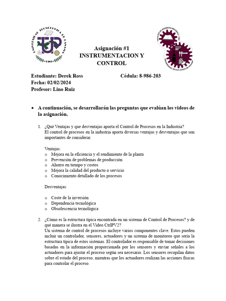 Tarea #1 Derek Ross | PDF | Sistema de control | Solenoide