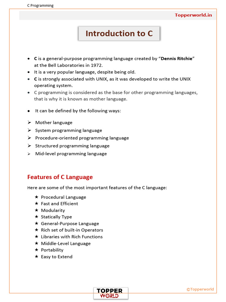 Introduction to C | PDF | C (Programming Language) | Computer Program Introduction to C | PDF | C (Programming Language) | Computer Program