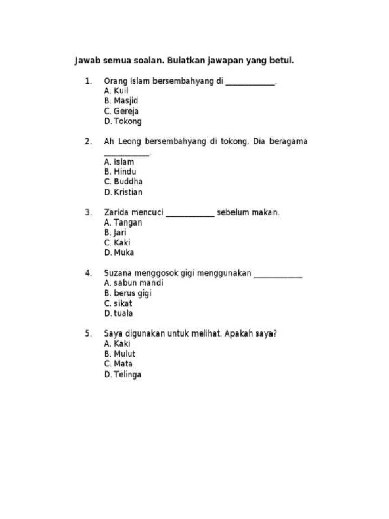 Moral Tahun 2 Bulatkan Jawapan Yang Betul | PDF