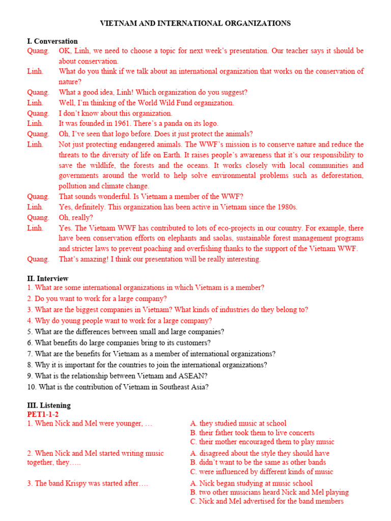 U7-Vietnam and Organizations - Comparison | PDF | Conservation Biology | World Wide Fund For Nature