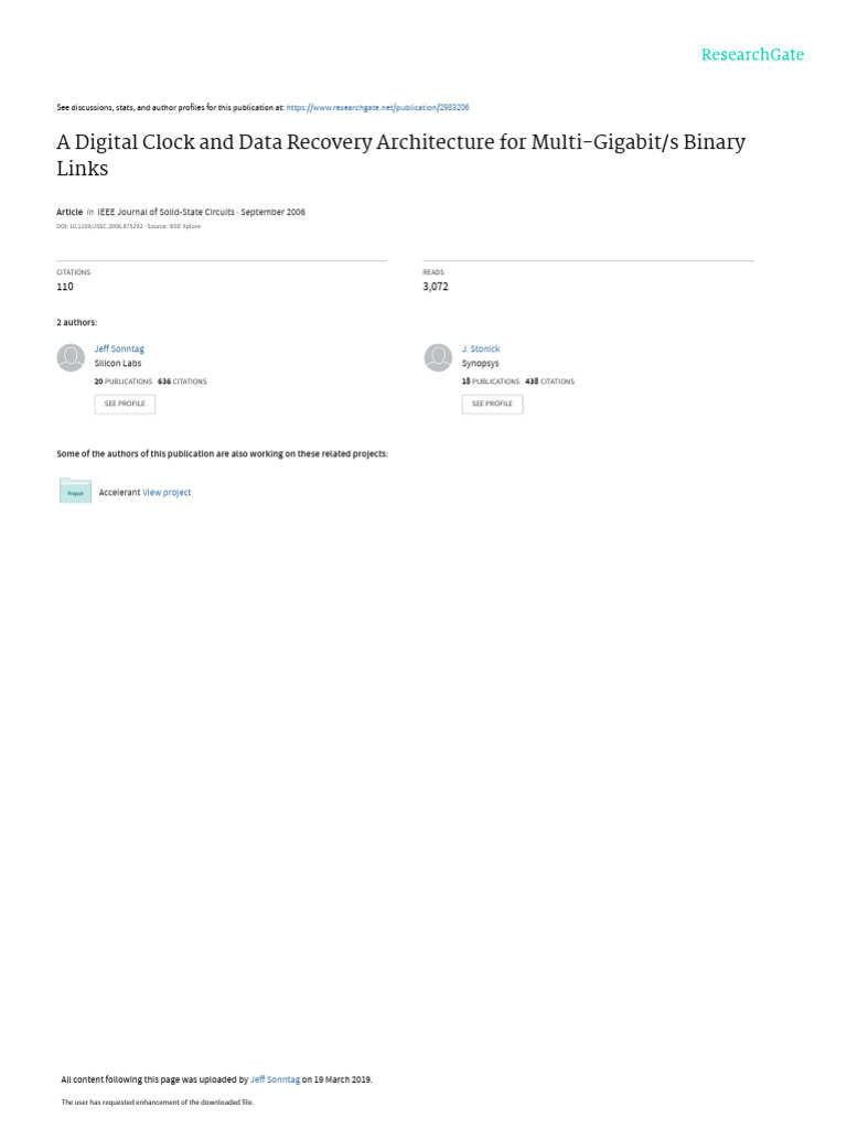 A Digital Clock and Data Recovery Architecture for - Copy | PDF ...