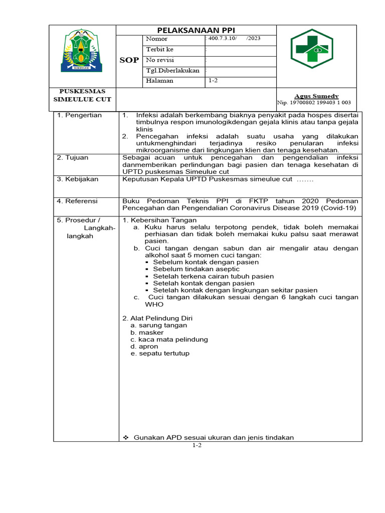 Sop Pelaksanaan Ppi | PDF | Pengembangan Diri | Kesehatan Holistik