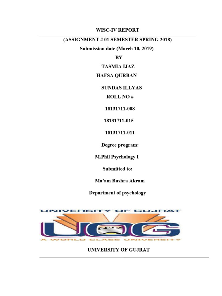 Wisc Report | PDF | Wechsler Adult Intelligence Scale | Liberal Arts ...