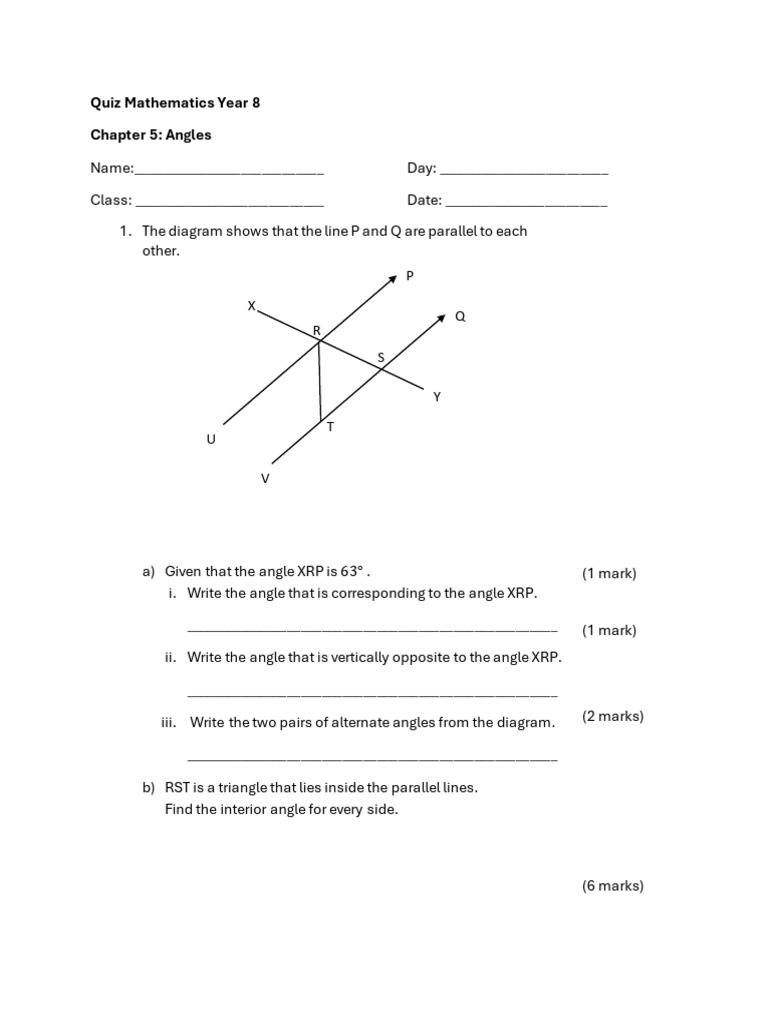 Y8 Quiz Chapter 5 (April) | PDF | Triangle | Angle
