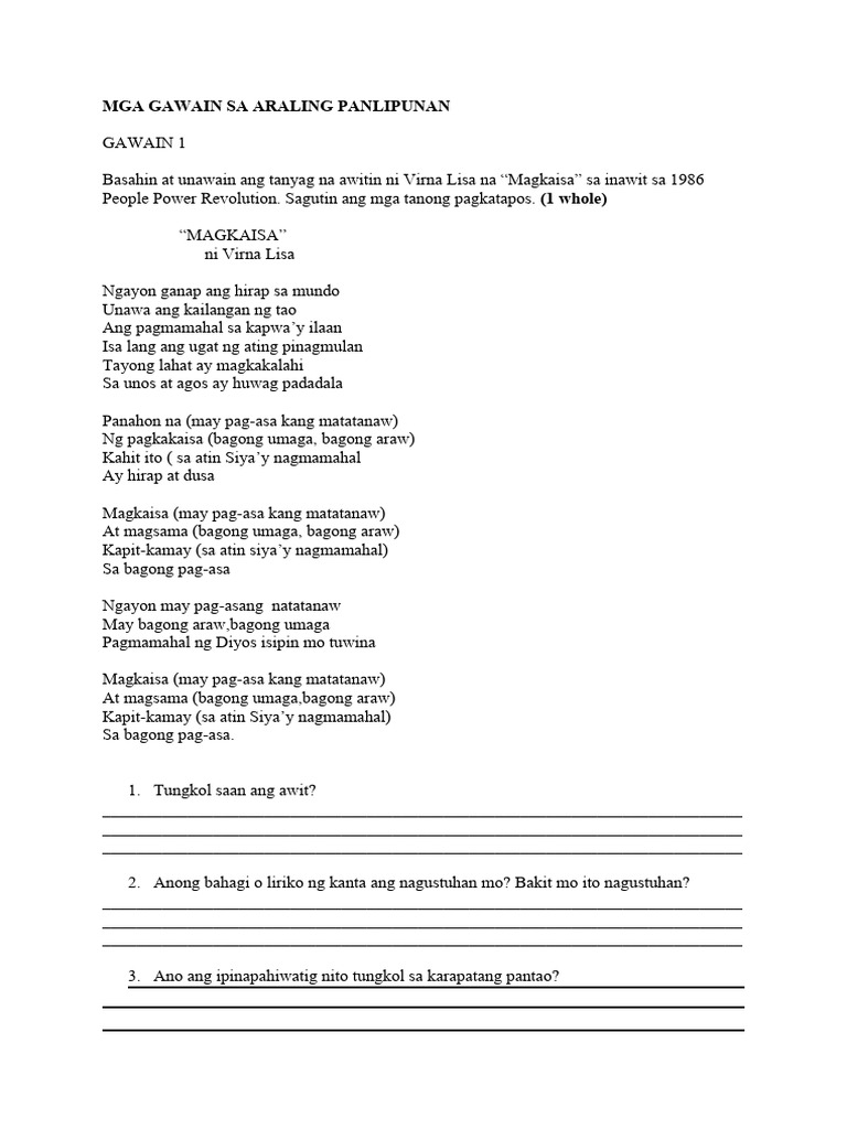 Aral. Pan. 10 Activity Sheet | PDF