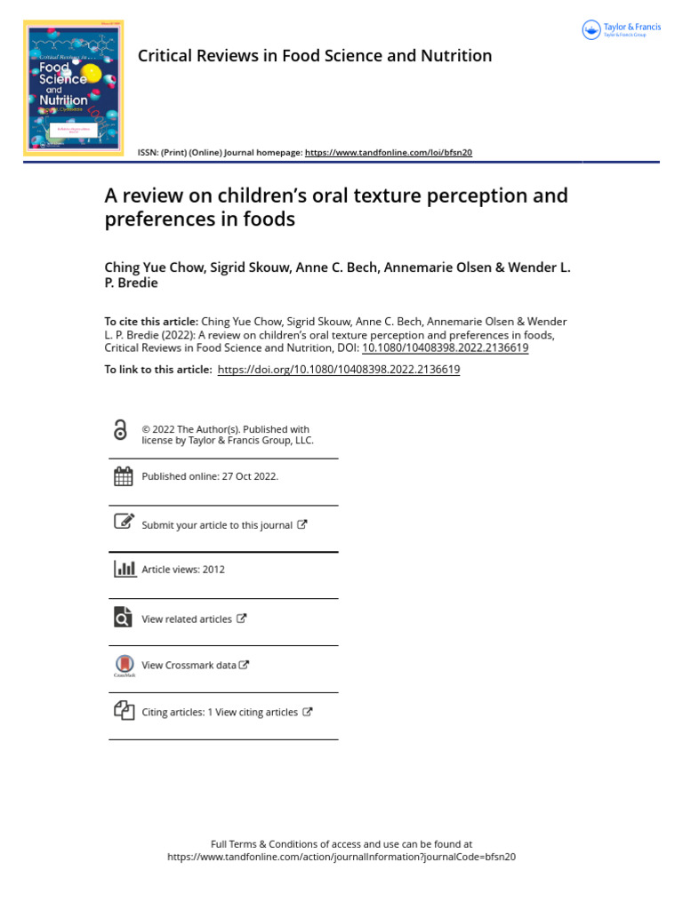 A Review On Children's Oral Texture Perception and Preferences in Foods ...