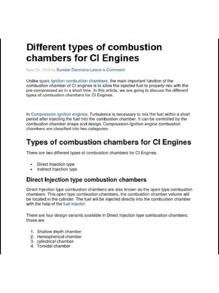 Different Types of Combustion Chamber in Ic Engines | PDF