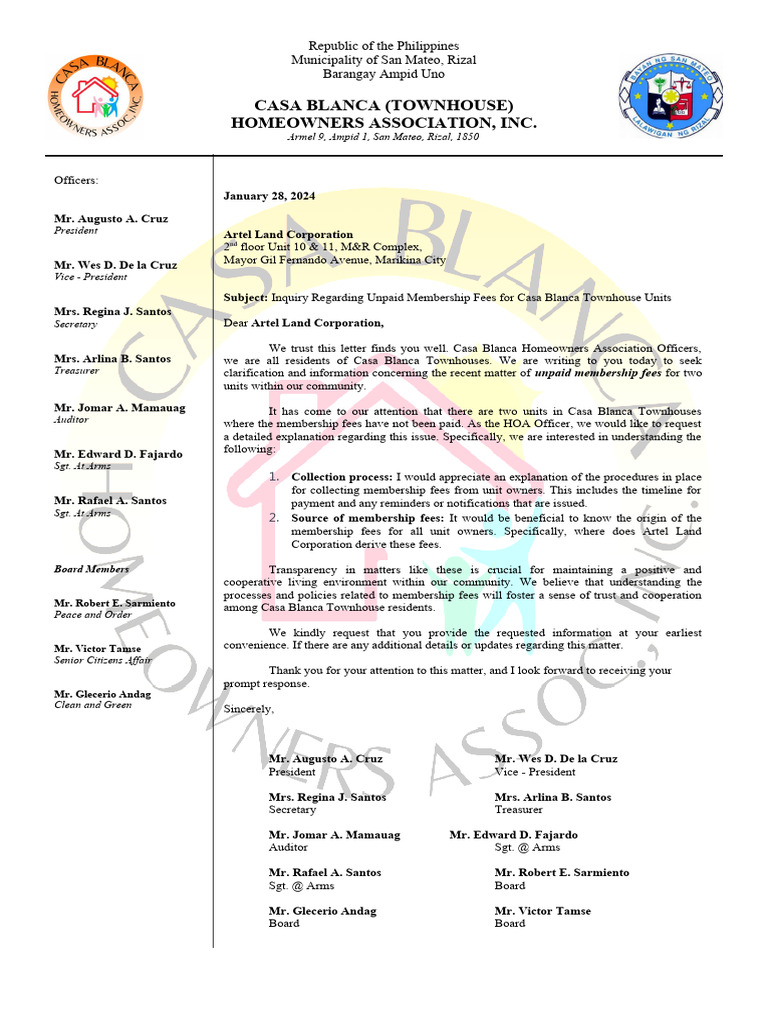 Request Letter For Membership Fee Explanation | PDF