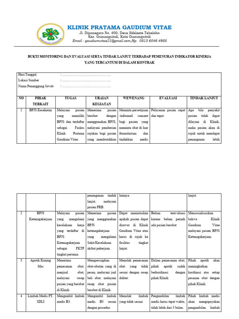 Bukti Monitoring Dan Evaluasi Serta Tindak Lanjut Terhadap Pemenuhan Indikator Kinerja Yang ...