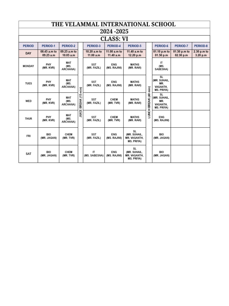 April Class Timetable for Grades 6-10 | PDF