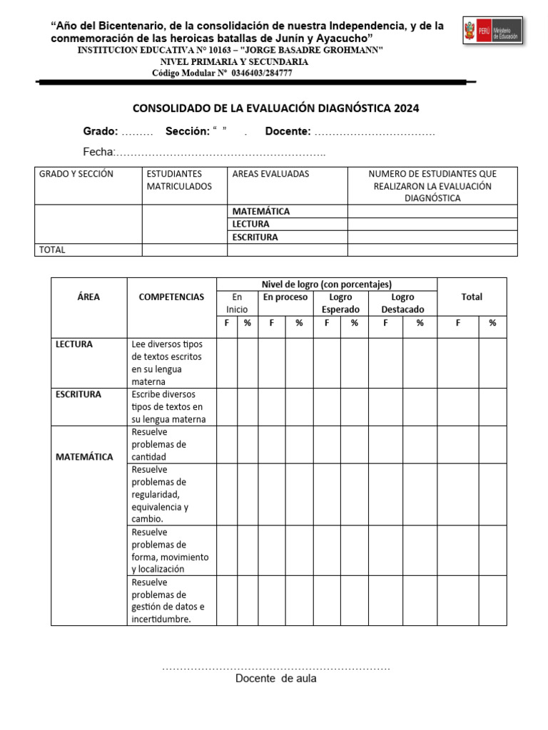 Formato Consolidado Eval. Diagnóstica 2024 | PDF
