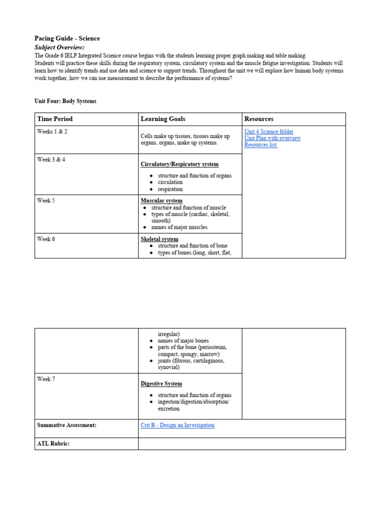 Unit 4 Pacing Guide - IELP Science | PDF