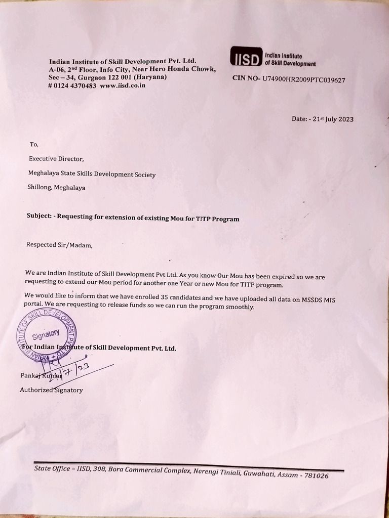 Extension of Existing Mou For TITP | PDF