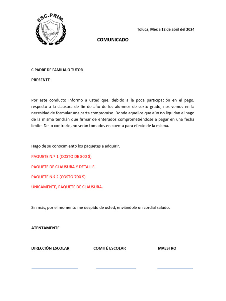 Comunicado Escolar | PDF