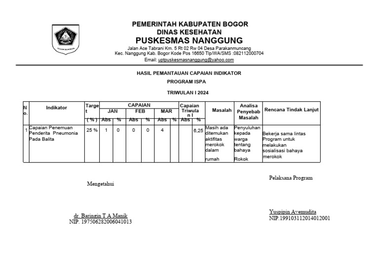 Hasil Pemantauan Capaian Indikator Ispa | PDF