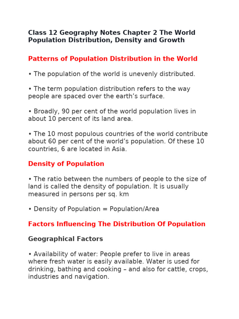 Class 12 Geography Notes (The World Population) | PDF | Human Migration ...