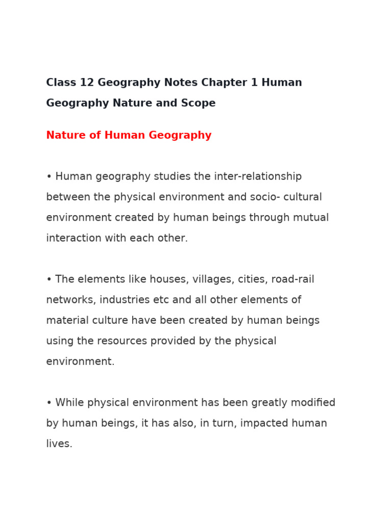 Class 12 Geography Notes Chapter 1 (Nature and Scope) | PDF | Geography ...