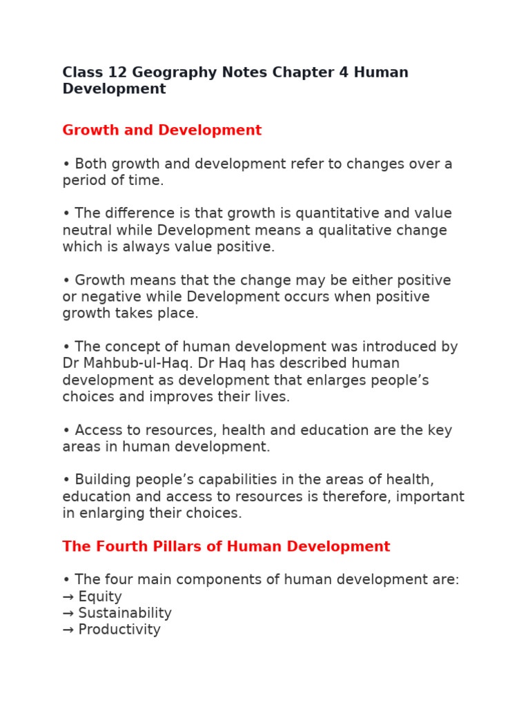 Class 12 Geography Notes (Human Deveolpment) | PDF | Social Policy ...