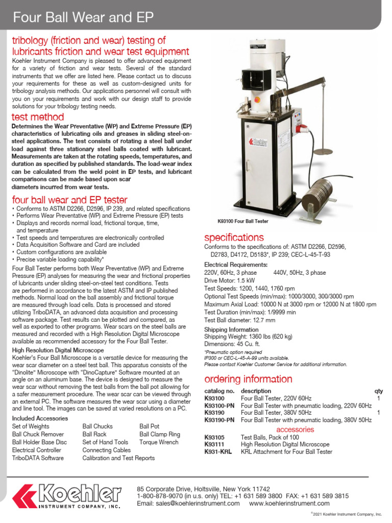 Four Ball Tester Specifications and Info | PDF | Wear | Friction