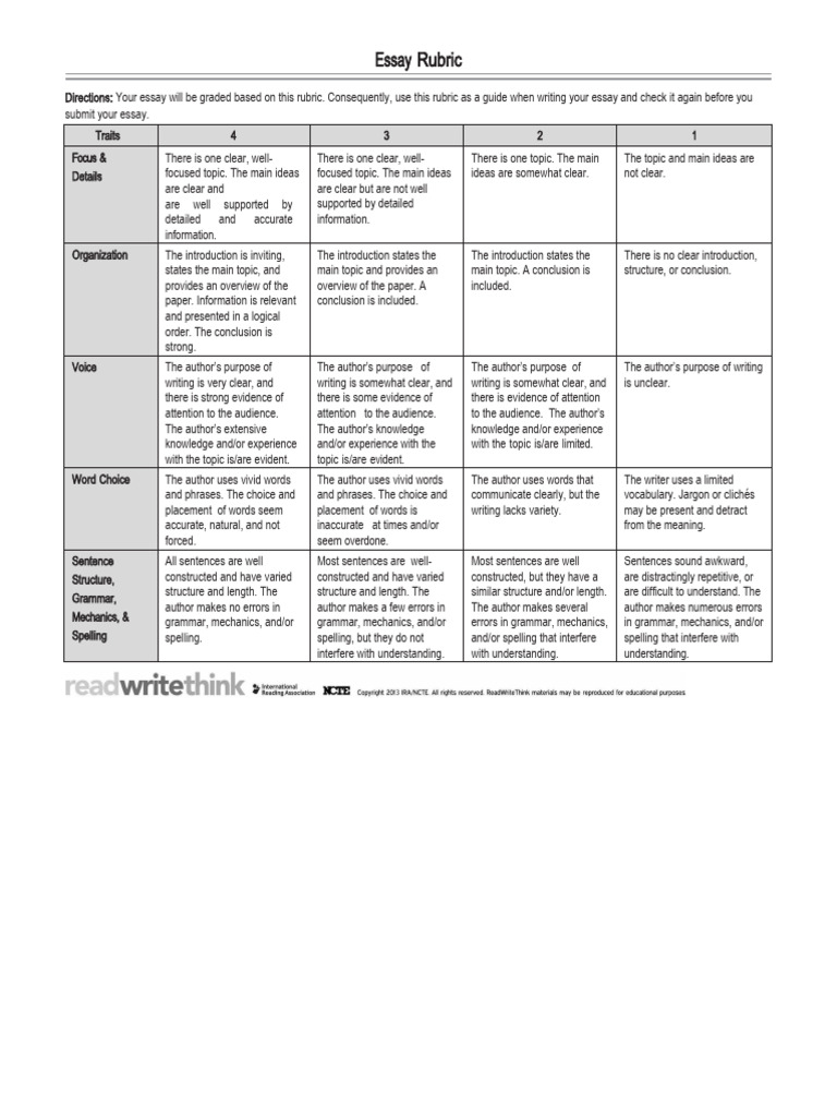 Essay Rubric 1 | PDF | Essays | Cognitive Science