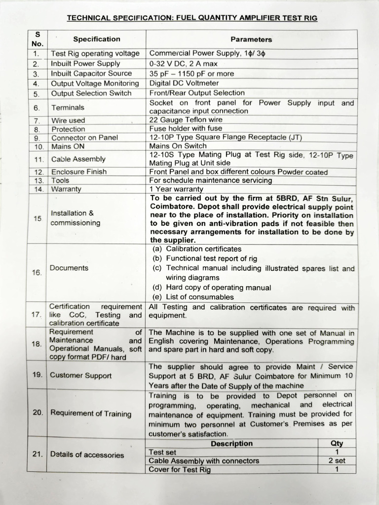 Tech Spec-Amplifier Test Rig | PDF