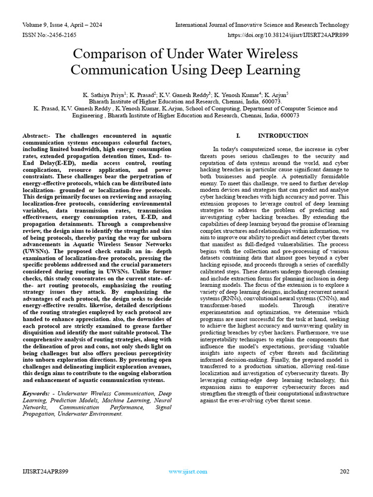 Comparison of Under Water Wireless Communication Using Deep Learning | PDF | Deep Learning ...