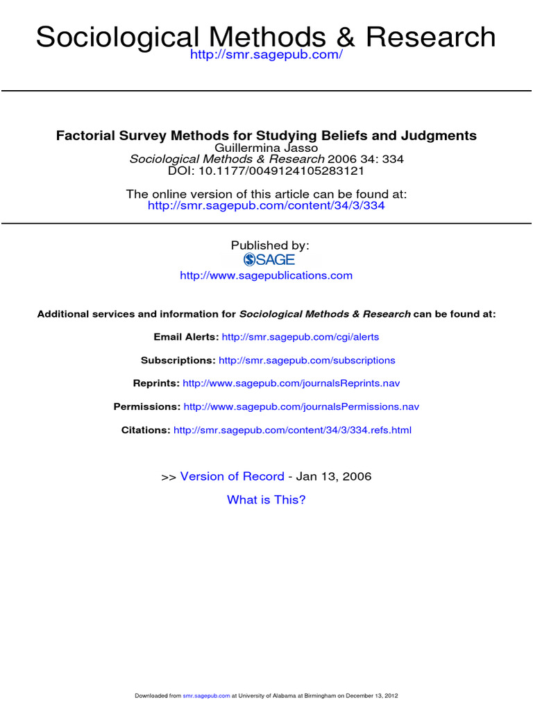 Jasso, G. (2006) - Factorial Survey Methods For Studying Beliefs and Judgments. | PDF | Ordinary ...