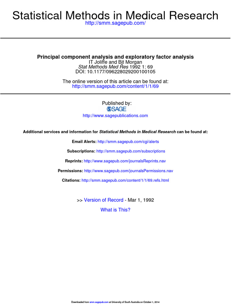 Joliffe, I., & Morgan, B. (1992) - Principal Component Analysis and Exploratory Factor Analysis ...