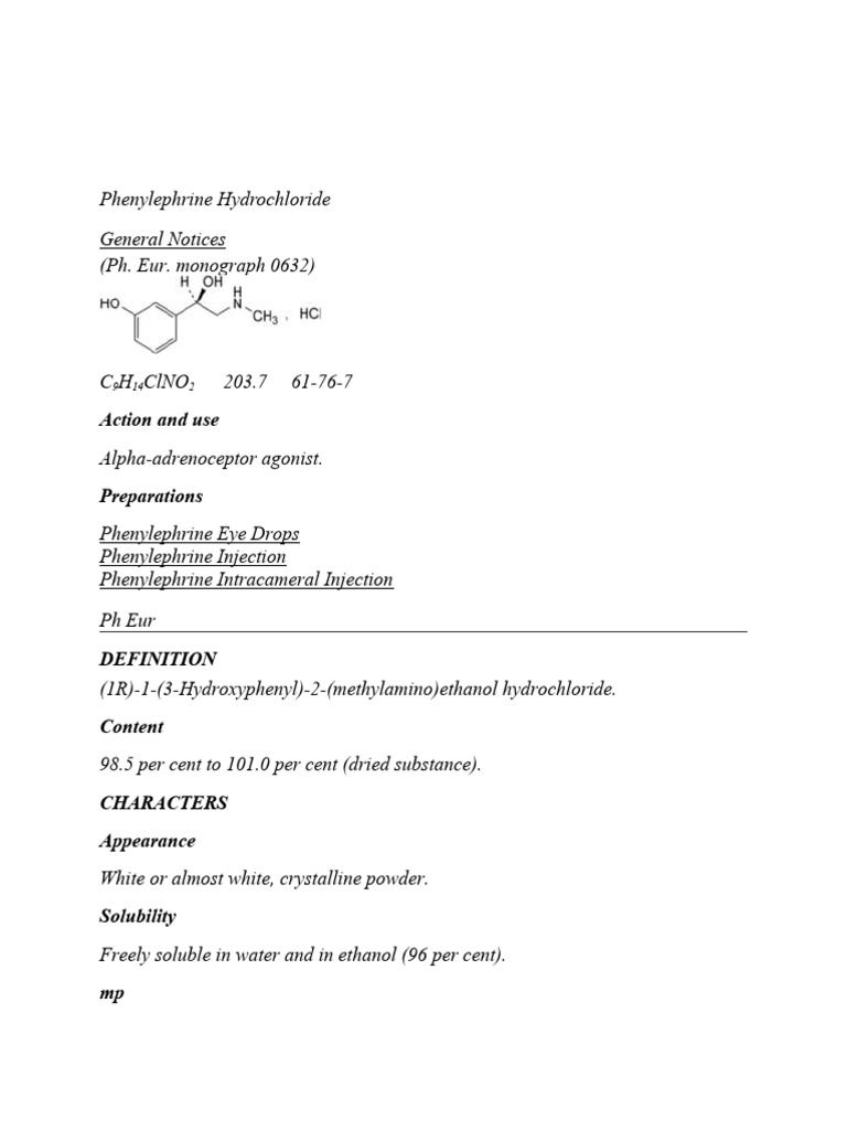 Phenylephrine Hydrochloride Guide | PDF | Solubility | Chromatography